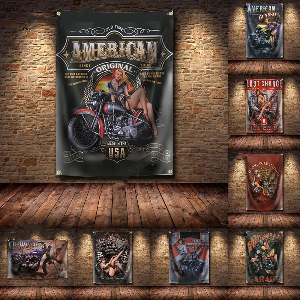 Girl-Rider-Banner-Flag-Sexy-Lady-Classic-Motorcycle-Decoration-Poster ...
