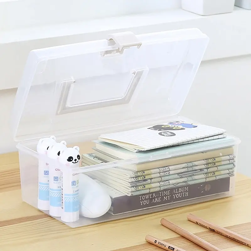 Household Transparent Storage Box Desktop Plastic Organizer Portable ...