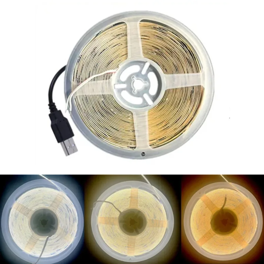 USB-COB-Led-Strip-Light-DC-5V-USB-powered-High-Density-Linear-Lighting ...