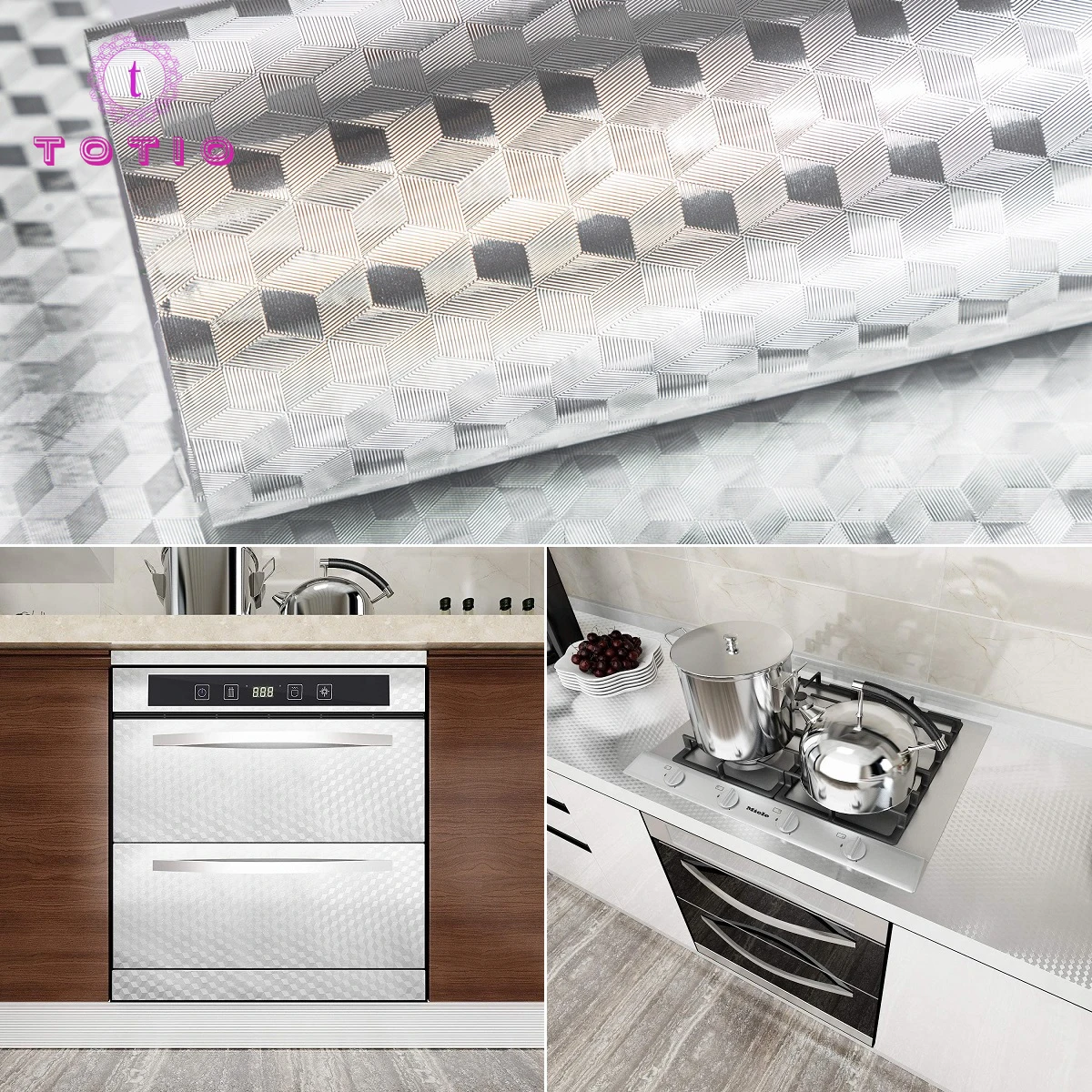 TOTIO Kitchen Oil proof Self Adhesive Wallpaper Anti fouling High ...