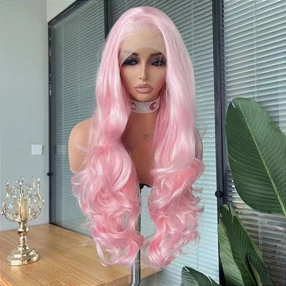 WIF-Long-Body-Wave-Light-Pink-Color-Hair-Wig-Body-Wavy-Natural-Hairline ...
