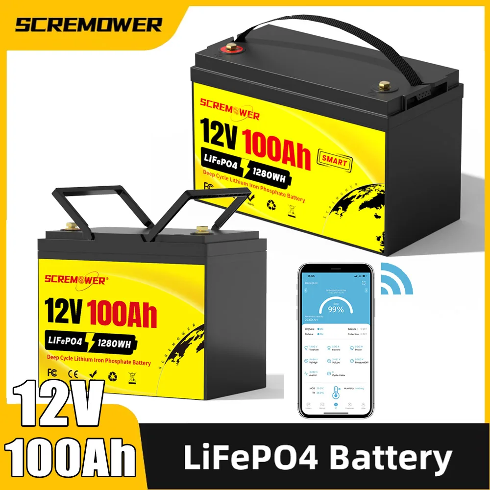 12V 100Ah LiFePO4 Battery with Bluetooth BMS 12.8V Lithium Iron ...