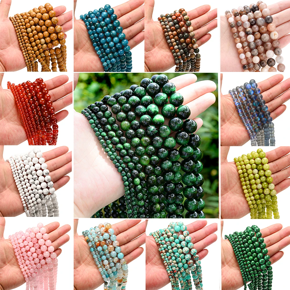 Natural Stone Beads Tiger Eye Turquoises Lava Tourmaline Agates Jaspers ...