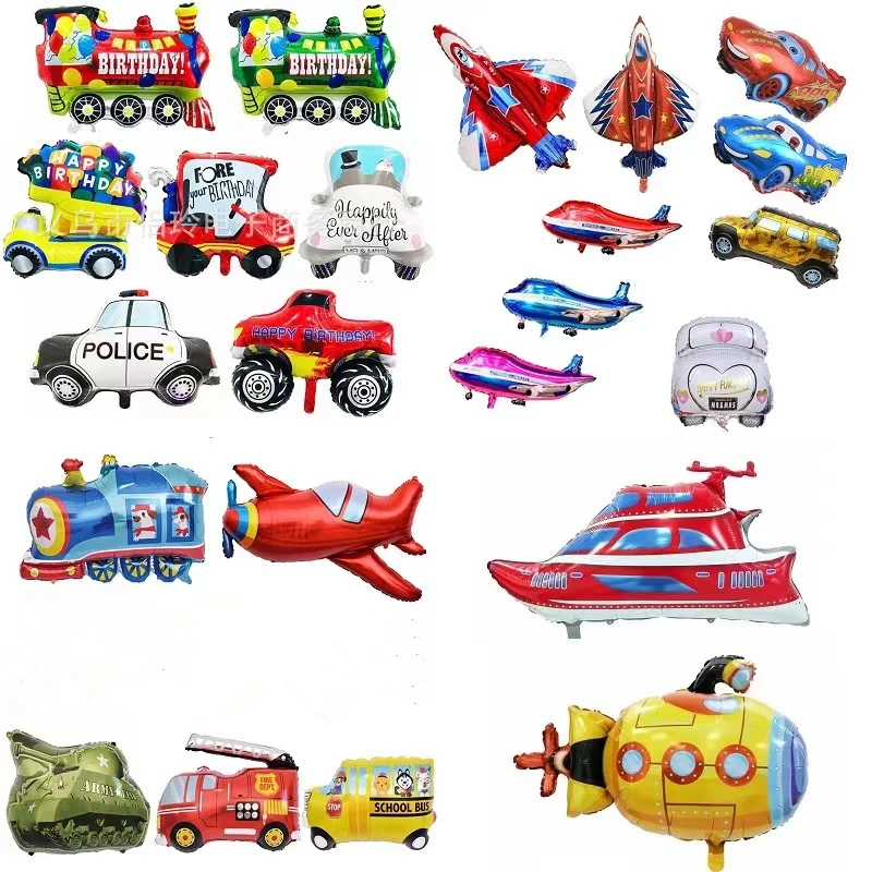 1Pc-Cartoon-Car-Balloons-train-Fire-Truck-Tank-Engineering-Car-Tractor ...