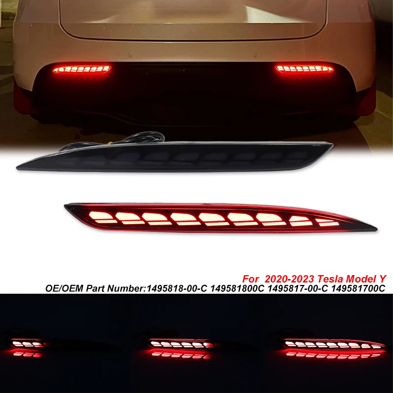 2PCS Car Rear Bumper Reflector For Tesla Model Y Function as Tail ...