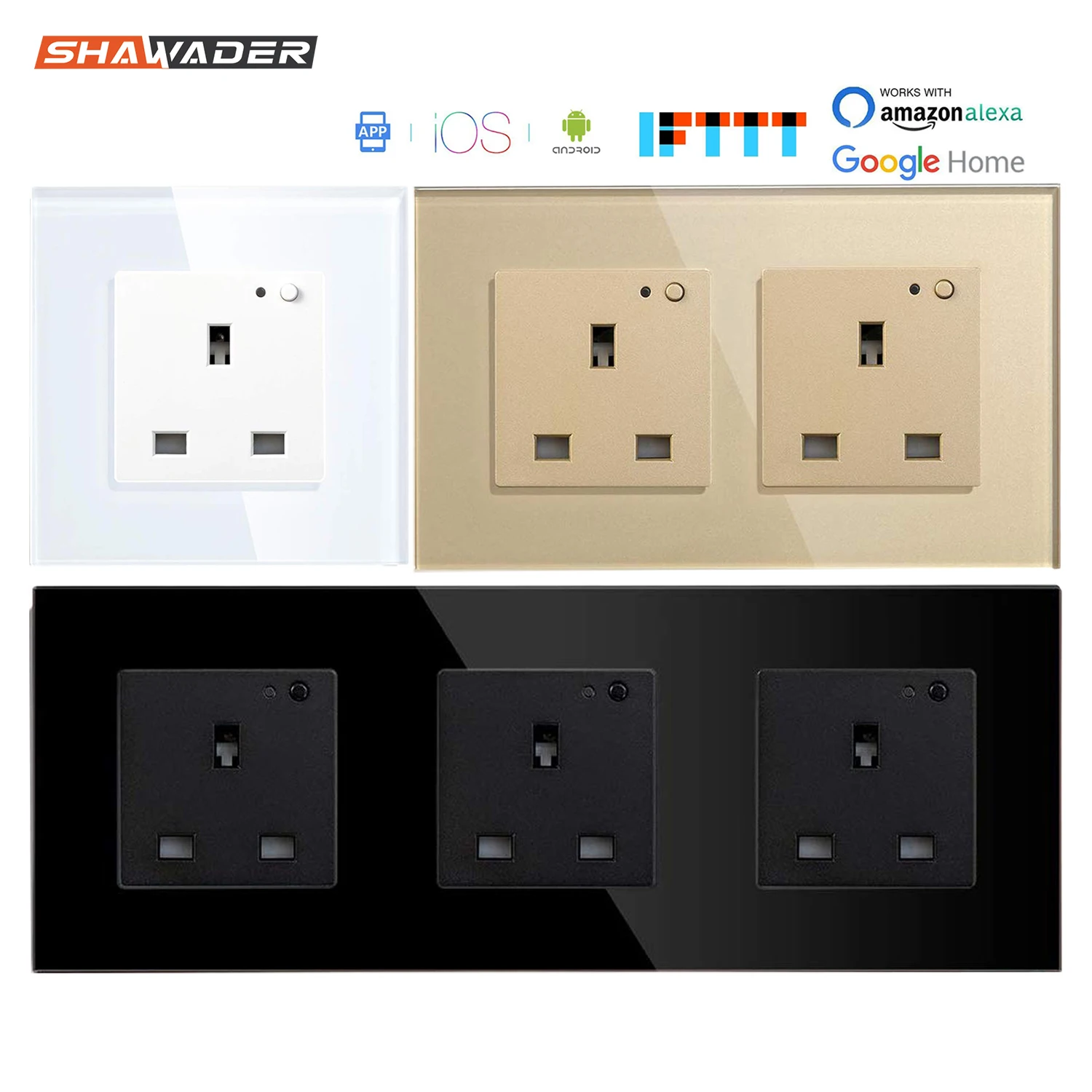 WiFi Smart Wall Socket UK Electric Plug Mounted Outlets 13A Swtiches ...