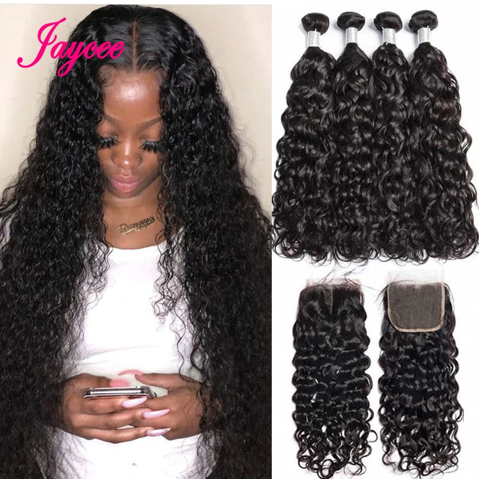 Water-Wave-Bundles-With-Closure-12A-Malaysian-Human-Hair-Weave-Bundles ...