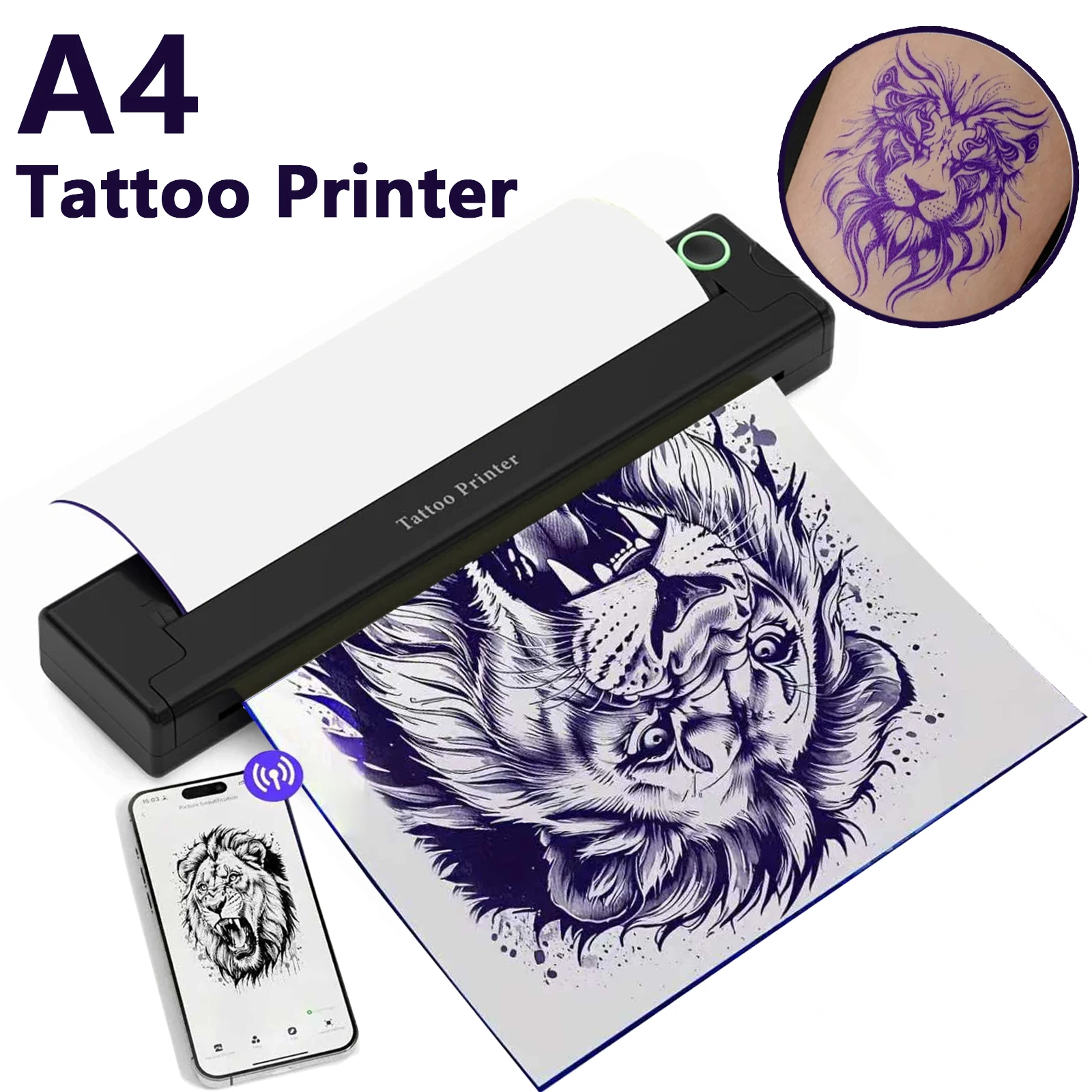 A4 Mini Portable Printer Wireless Tattoo Transfer Printer ...