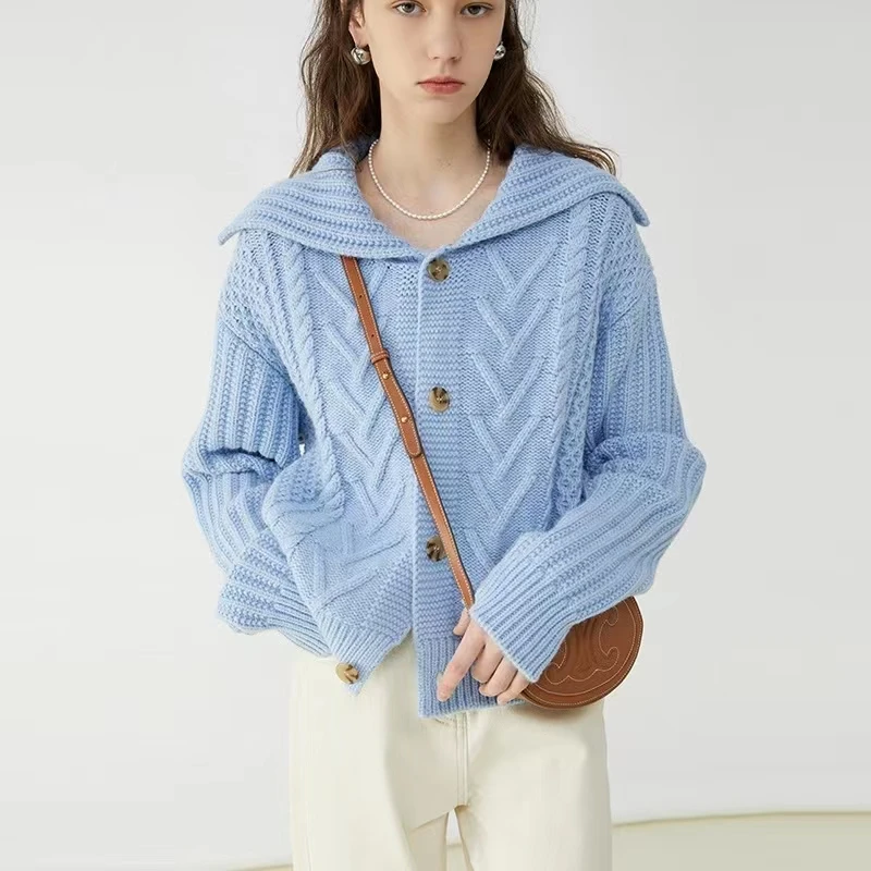 CANSEN-Cashmere-French-Soft-Milk-Blue-Sweater-Knitted-Cardigan-Women ...