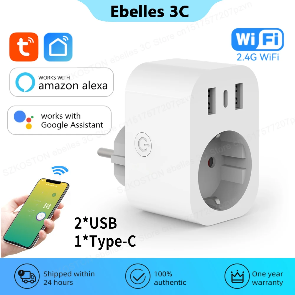 Tuya-WiFi-Smart-Plug-16A-EU-Smart-Socket-with-2-USB-1-Type-C-Phone ...