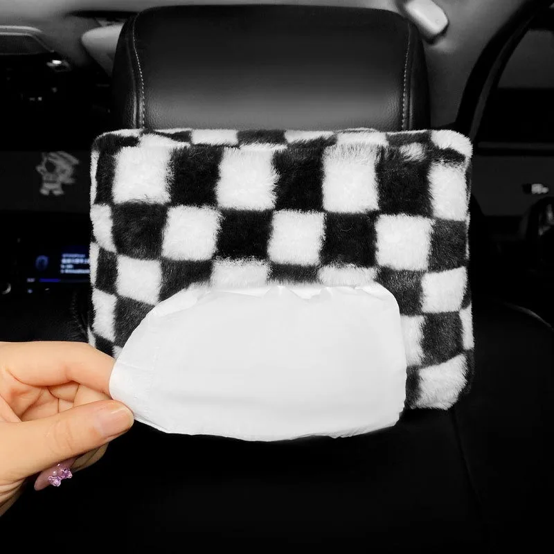 Cute-Chessboard-Grid-Plush-Car-Headrest-Tissue-Box-Case-Paper-Tower ...