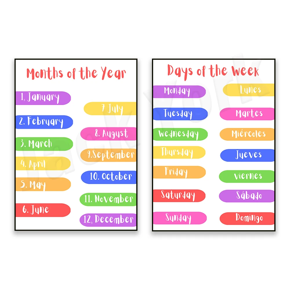 Days of the week posters, months of the year posters, homeschool ...