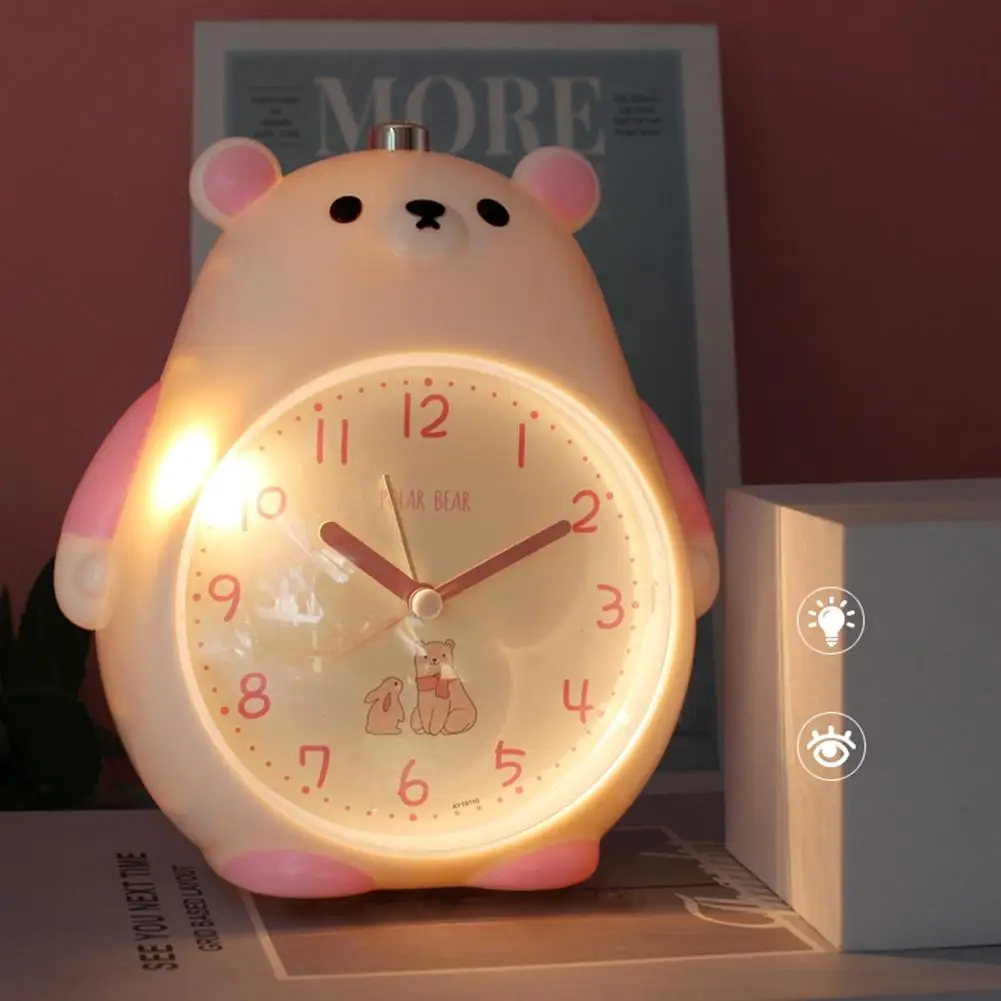 Cartoon Bear Kids Alarm Clock With Night Light Silent Snooze Clock For ...