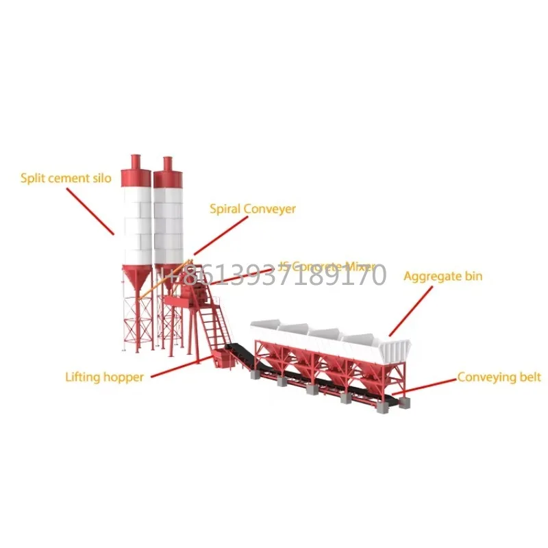 Hot Selling HZS50 Concrete Batch Plant Cement Sand Batching Central Mix ...