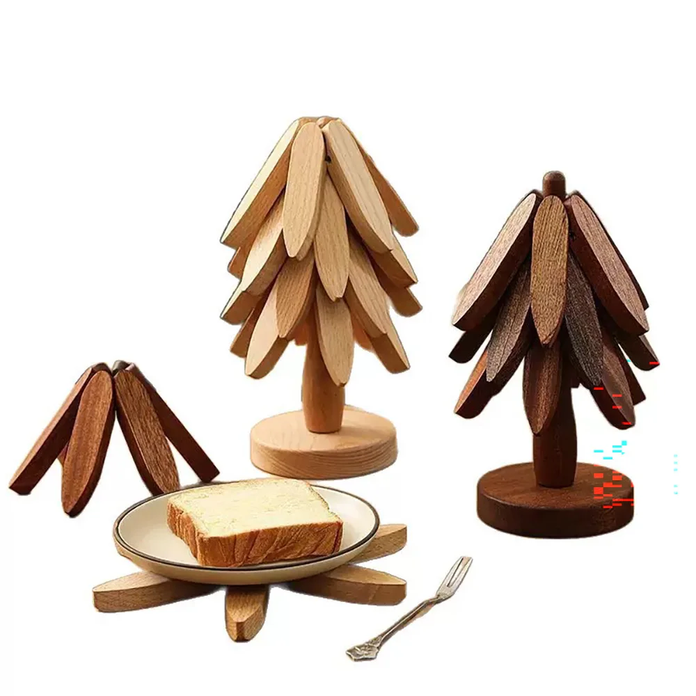 4PCS Tree Design Stand Wooden Trivets Decorative Anti Scald Heat ...