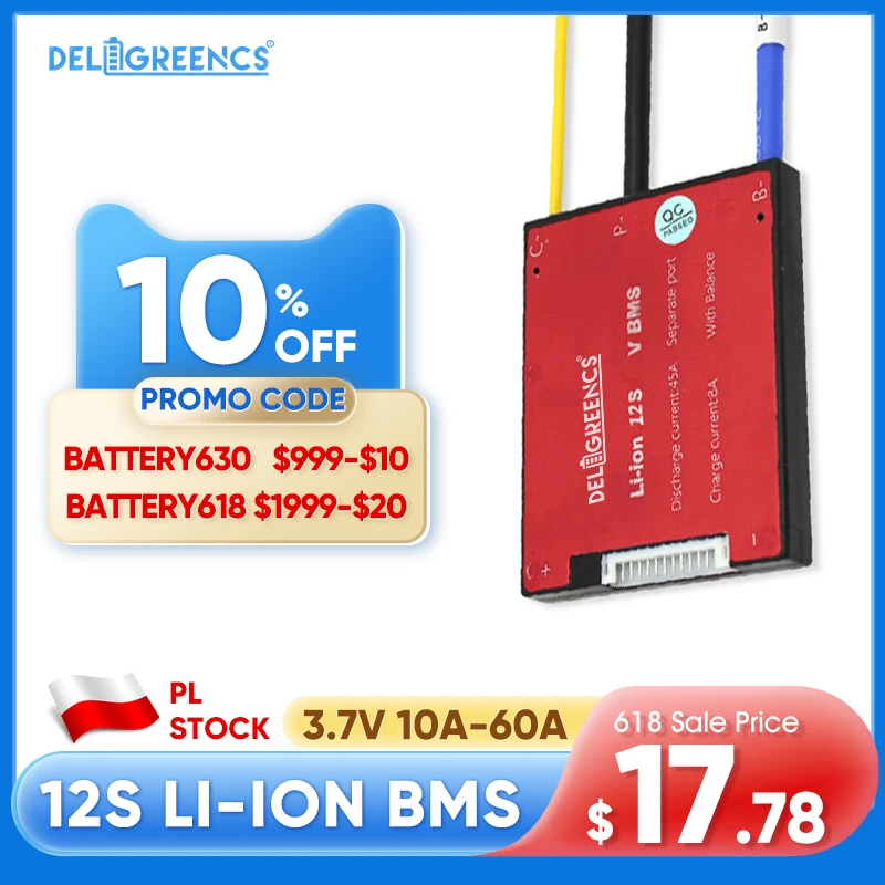 Deligreen Li ion 12S BMS 48V Battery Pack with Balance 3.7V LiNCM ...