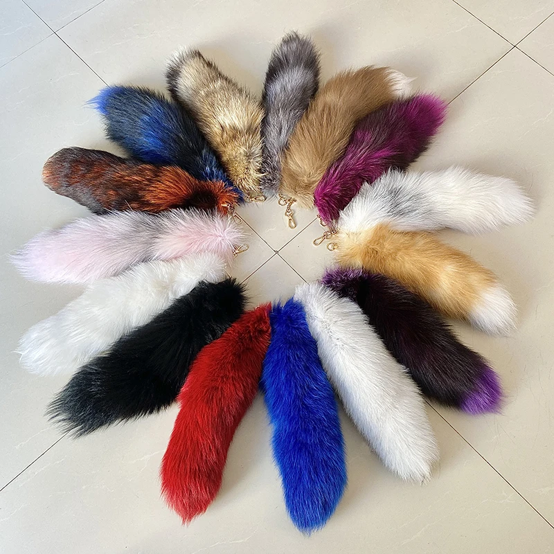 Naturally Fashion Fox Tail Keychain Wolf Tail Fur Tassel Bag Tag Black ...