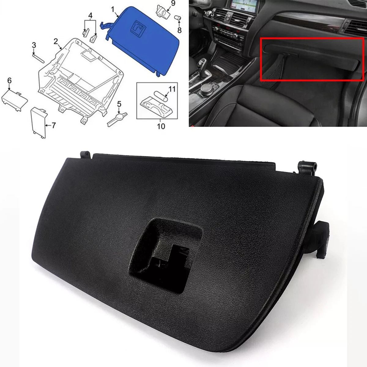 New Dash Glove Box Door Lid Black For BMW X3 X4 F25 F26 2011-2018 Dash ...