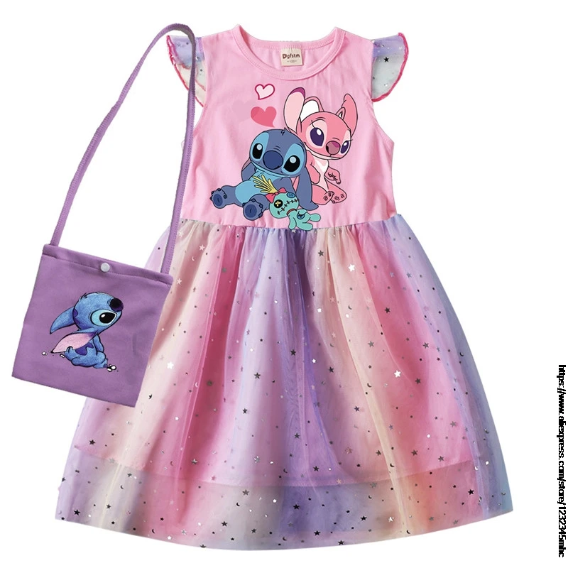 Disney stitch verão meninas algodão t camisa retalhos vestido + saco ...