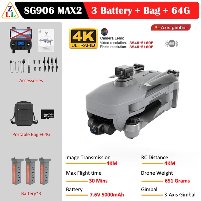 SG906 MAX2 Professional Drones 360 Laser Obstacle Avoidance 4K Camera Drone with 3-Axis Gimbal ...