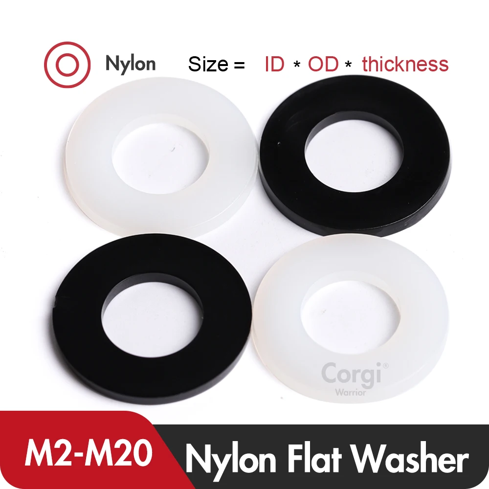 Nylon Flat Washer M2 M2.5 M3 M4 M5 M6 M8 M10 M12 M14 M16 M18 M20 Black ...