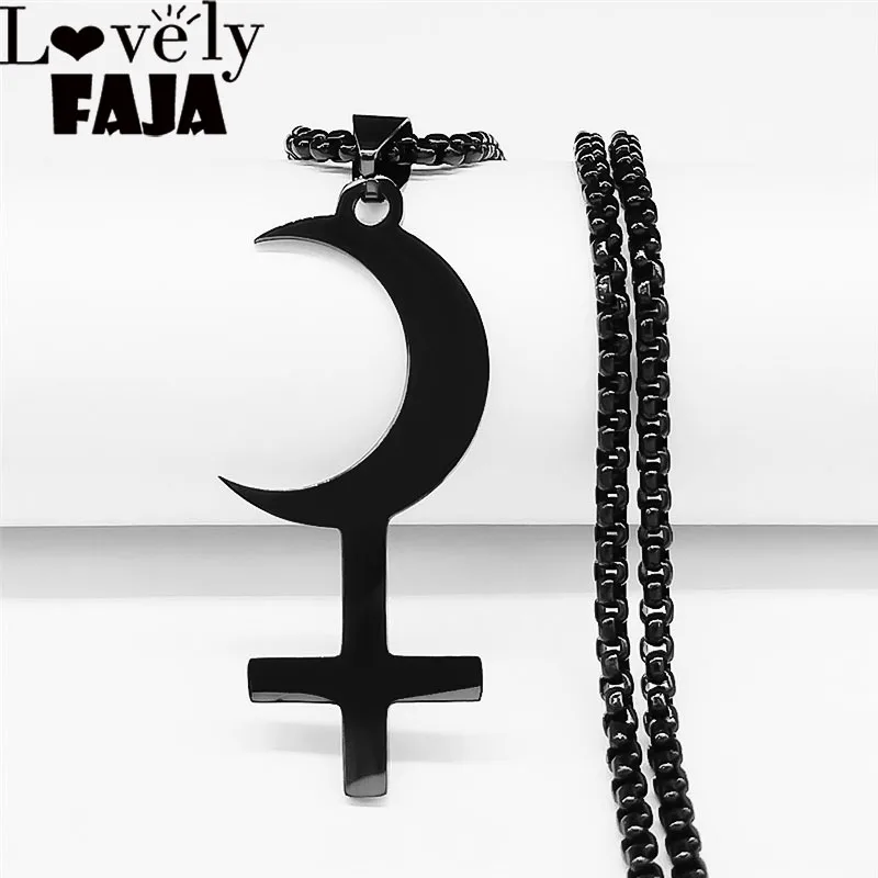 Lilith-collar con Cruz invertida de media luna, collares con signo de ...