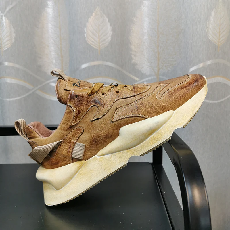 Handcrafted-Mens-Sneakers-In-Calf-Leather-Round-toe-Casual-Shoes-Step ...