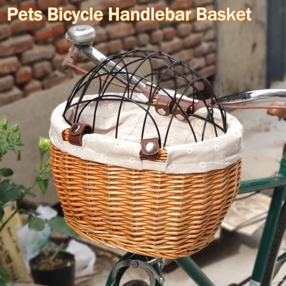 Bicycle-Front-Handlebar-Basket-Handwoven-Wicker-Pet-Cat-Dog-Carrier ...