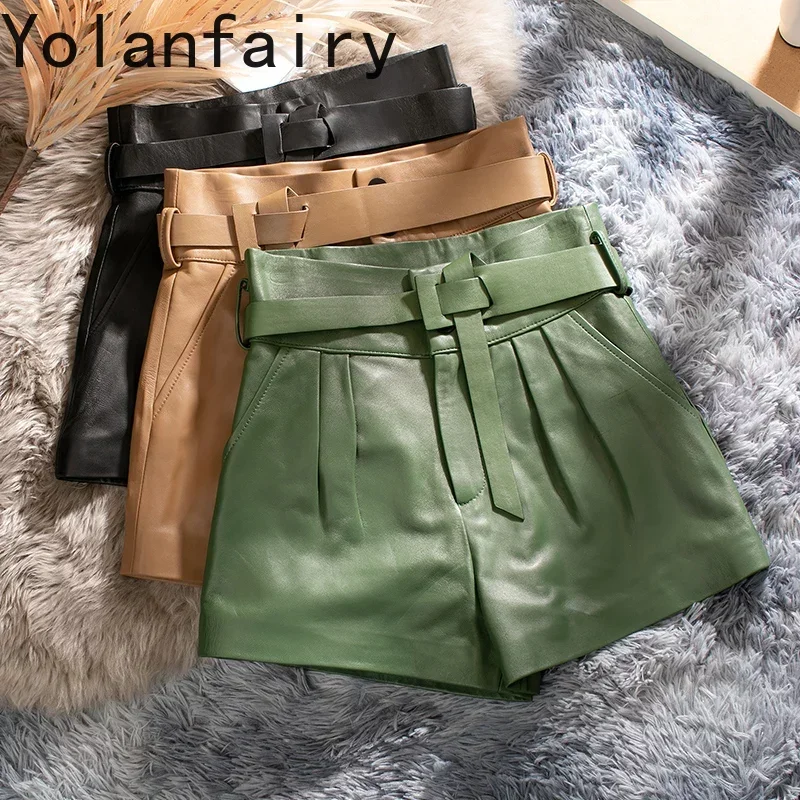 Shorts-de-couro-genu-no-para-mulheres-shorts-reais-de-pele-de-carneiro ...