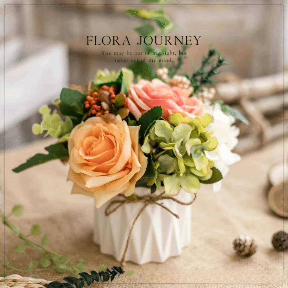 Nordic Fake Flowers with Vase Silk Variety Balls Ceramic Vase ...
