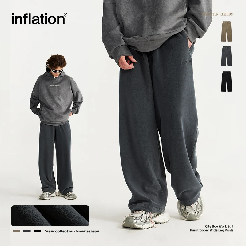 INFLATION-Winter-Thick-Fleece-Straight-Leg-Pants-Unisex-Matching-Velvet ...