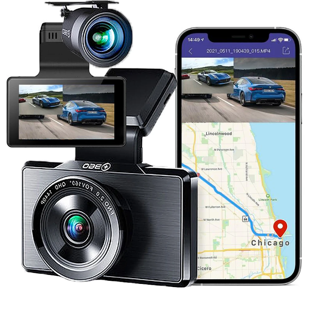 Dash Cam For car 1440P Car dvr in the car Built-in GPS Google Maps ...