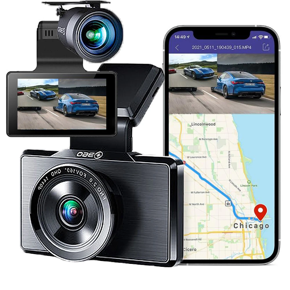 Dash Cam For car 1440P Car dvr in the car Built in GPS Google Maps ...