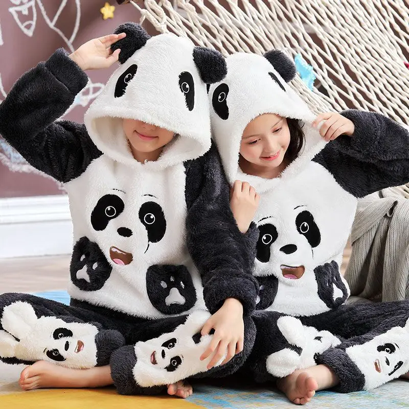 Girls Boys Pajamas Sets Dinosaur Panda Rabbit Pijamas Winter Warm ...