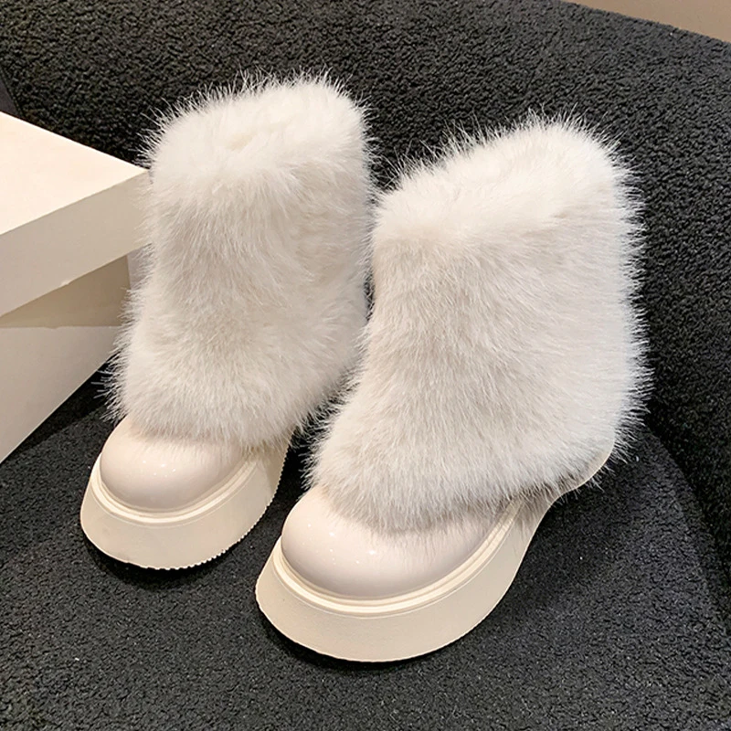 Sweet fuzzy Ankle Boots For Women 2025 Winter New Fluffy Plush Keep ...