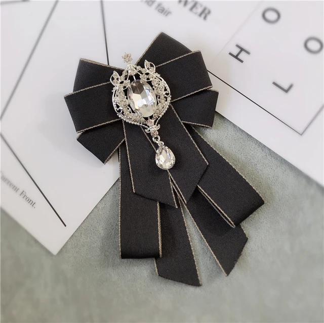 Fashion Large Bow Tie Necktie Crystal Tassel Ribbon Collar With Brooch ...
