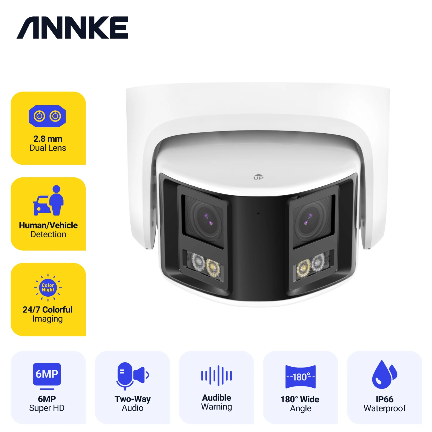 ANNKE 180°Panoramic 6MP Dual Light Night Vision Security Camera Built ...