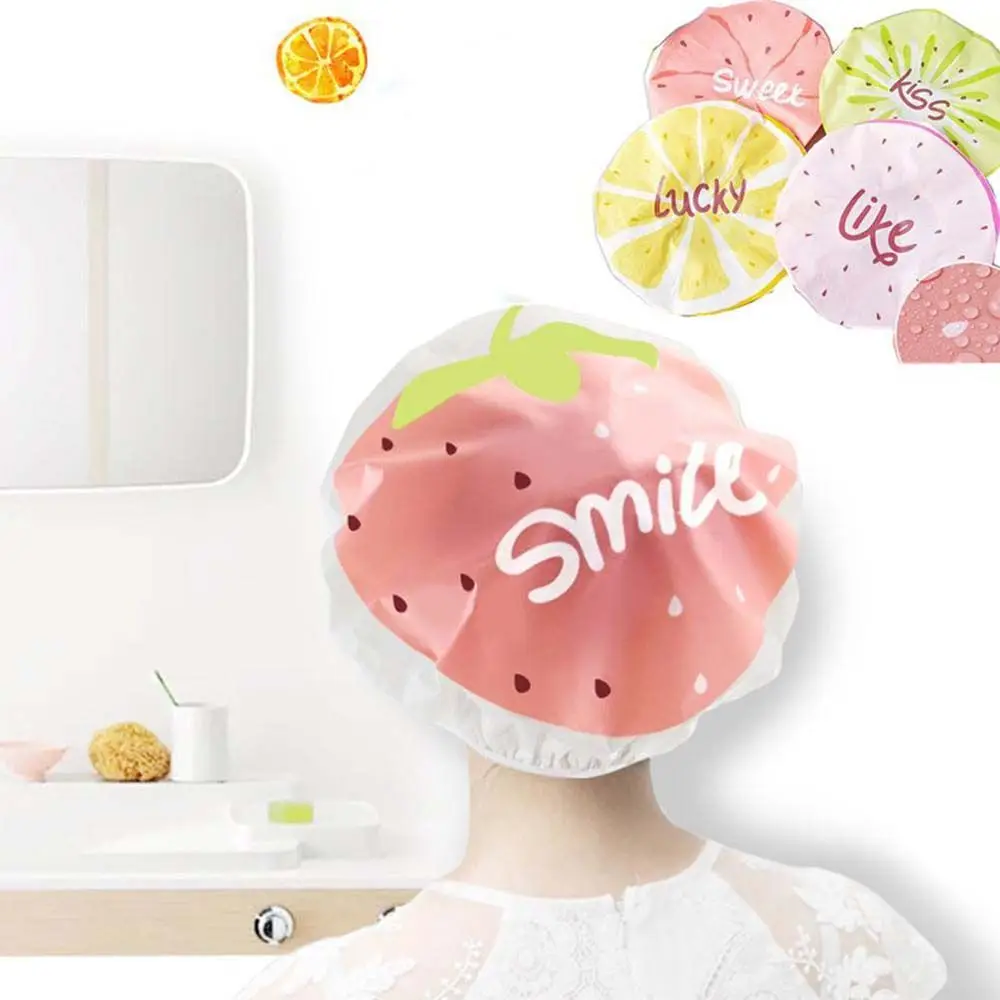 Cute-Fruit-Pattern-Waterproof-Shower-Cap-Cartoon-Lace-Elastic-Band-Bath ...