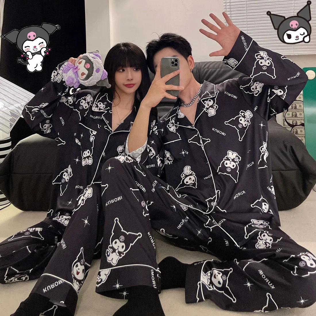 Sanrio-Kawaii-Kuromi-Cinnamonroll-Cartoon-Women-Pajamas-Set-Autumn ...