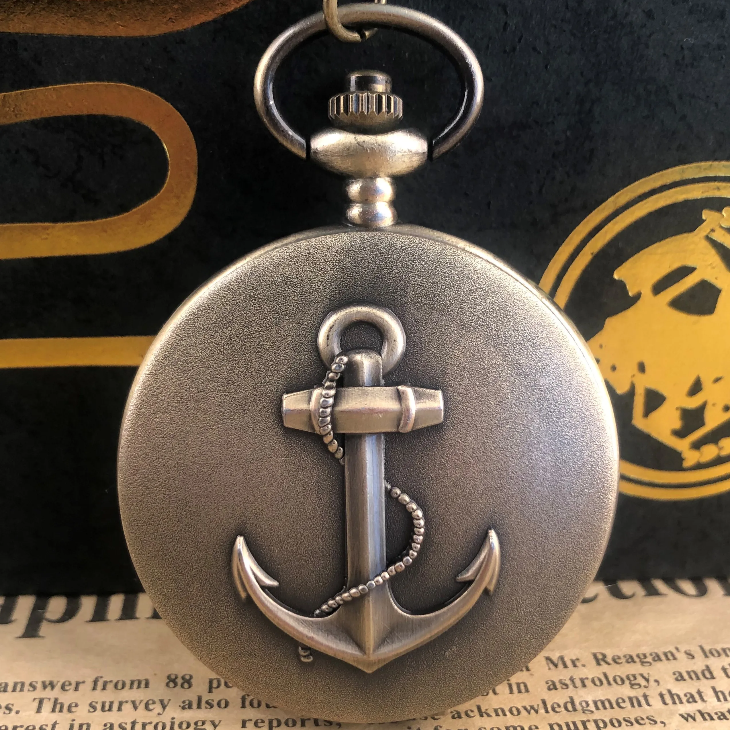 Bronze Quartz Pocket Watch Anchor Engraving Roman Numerals Strap Chain ...