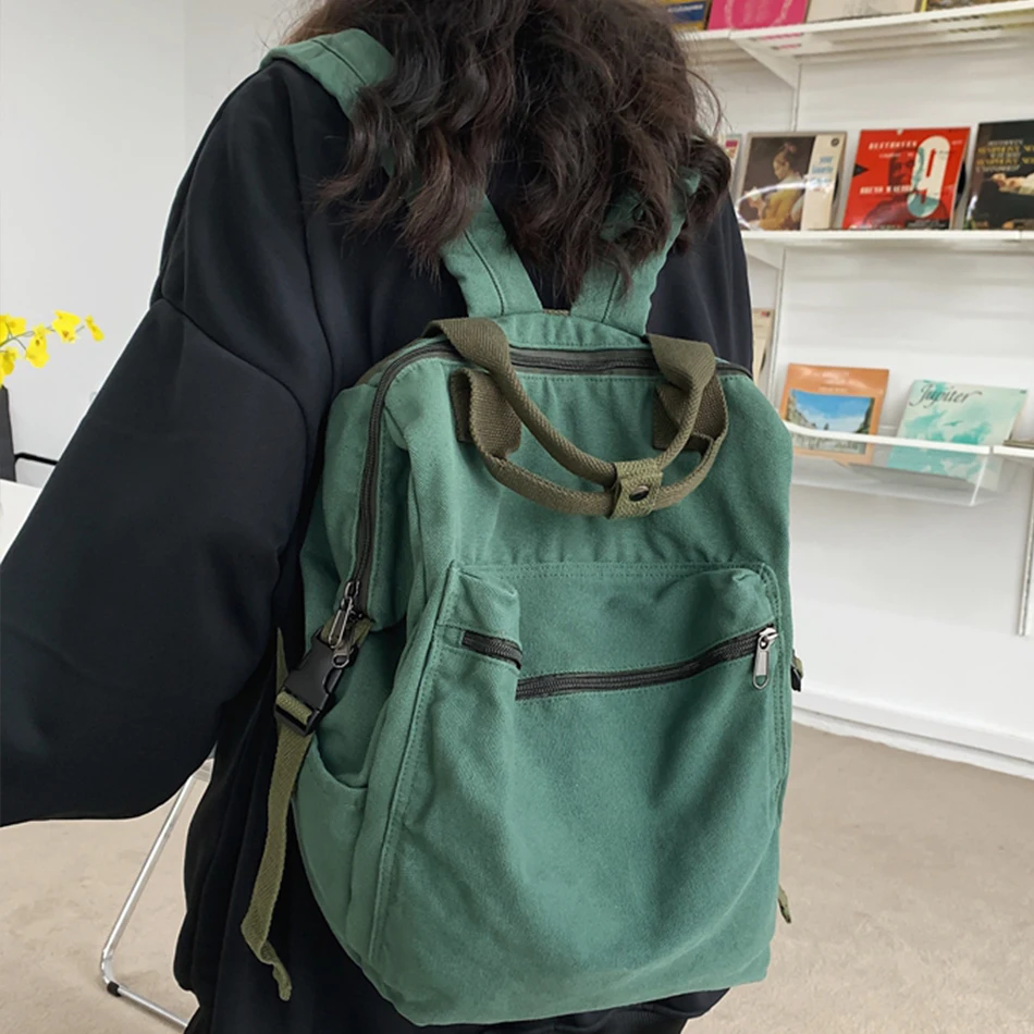 New-Solid-Color-Women-Canvas-Backpack-Vintage-School-Bag-for-Teenage ...