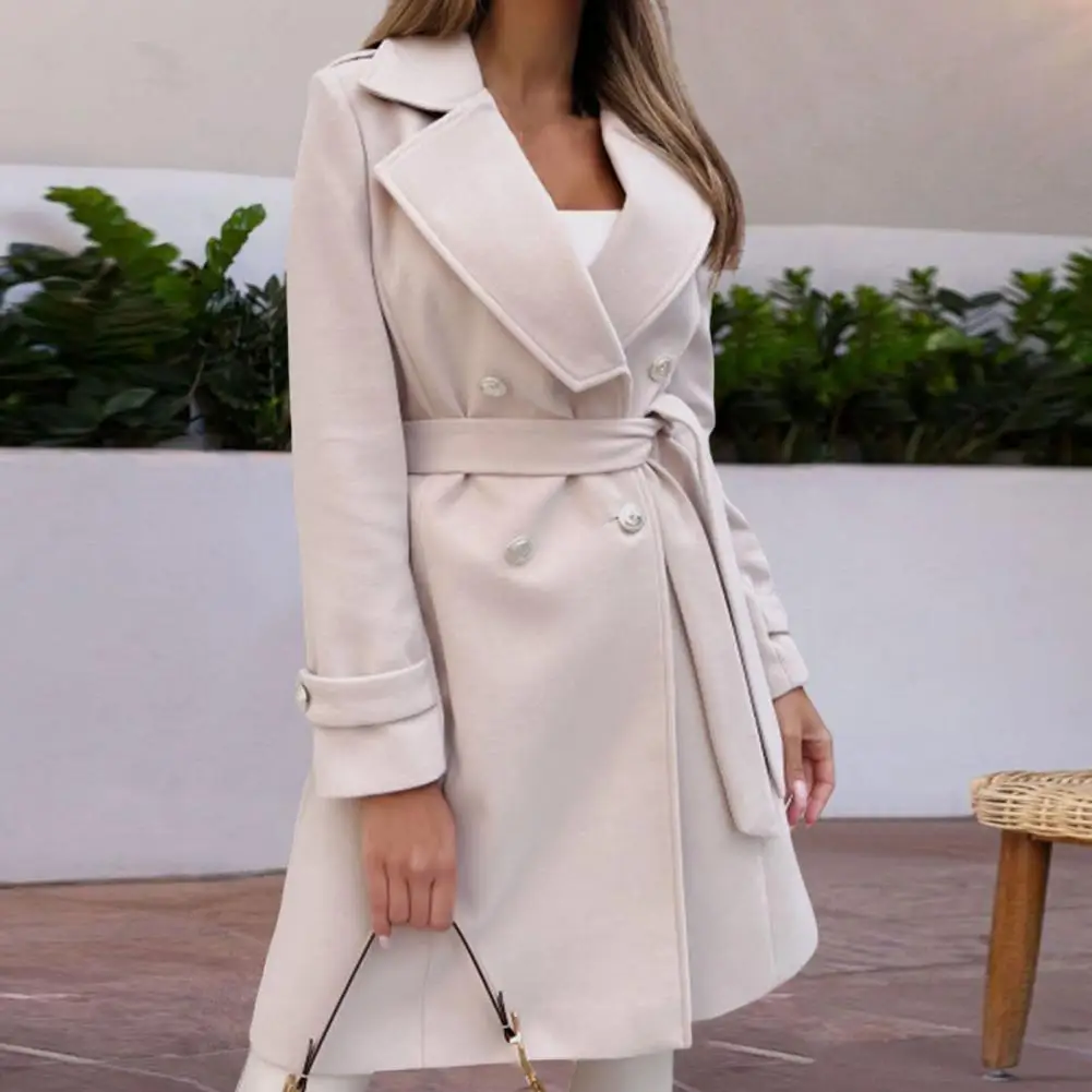 Soft Women Long Coat S 2XL Tie in Waist Slim Fit Winter Warm Outwear ...