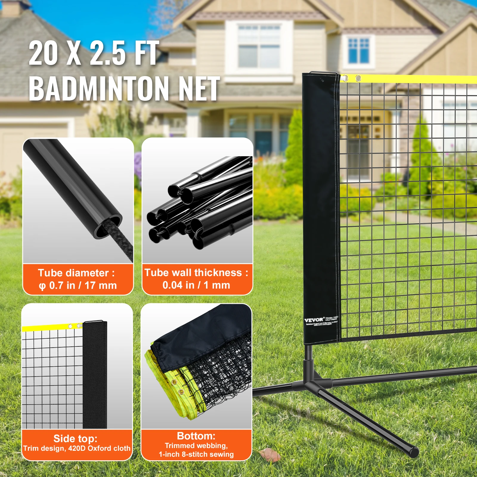 VEVOR 20FT Adjustable Multi-Sport Net – Foldable Set w/ Poles & Stand ...