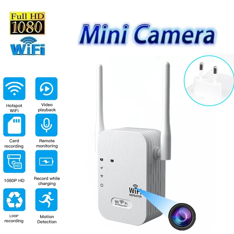WIFI Mini Câmera EU Repetidor Oculta Spia Hiden Spiacam Invisible Espion DVR Camcorder Camuflado ...