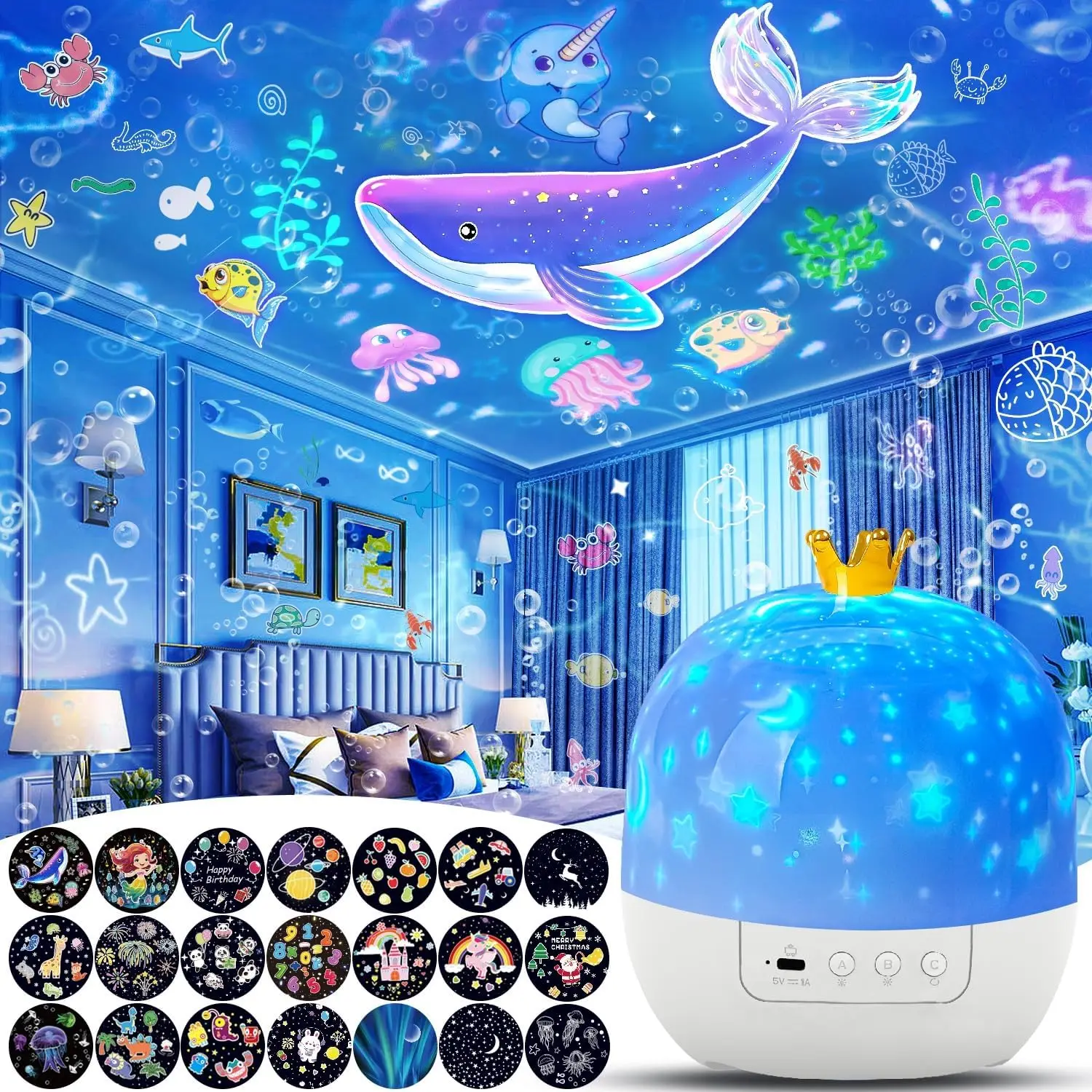 Galaxy-Solar-System-Projector-Nightlights-360-Rotating-5-Films-Kids ...