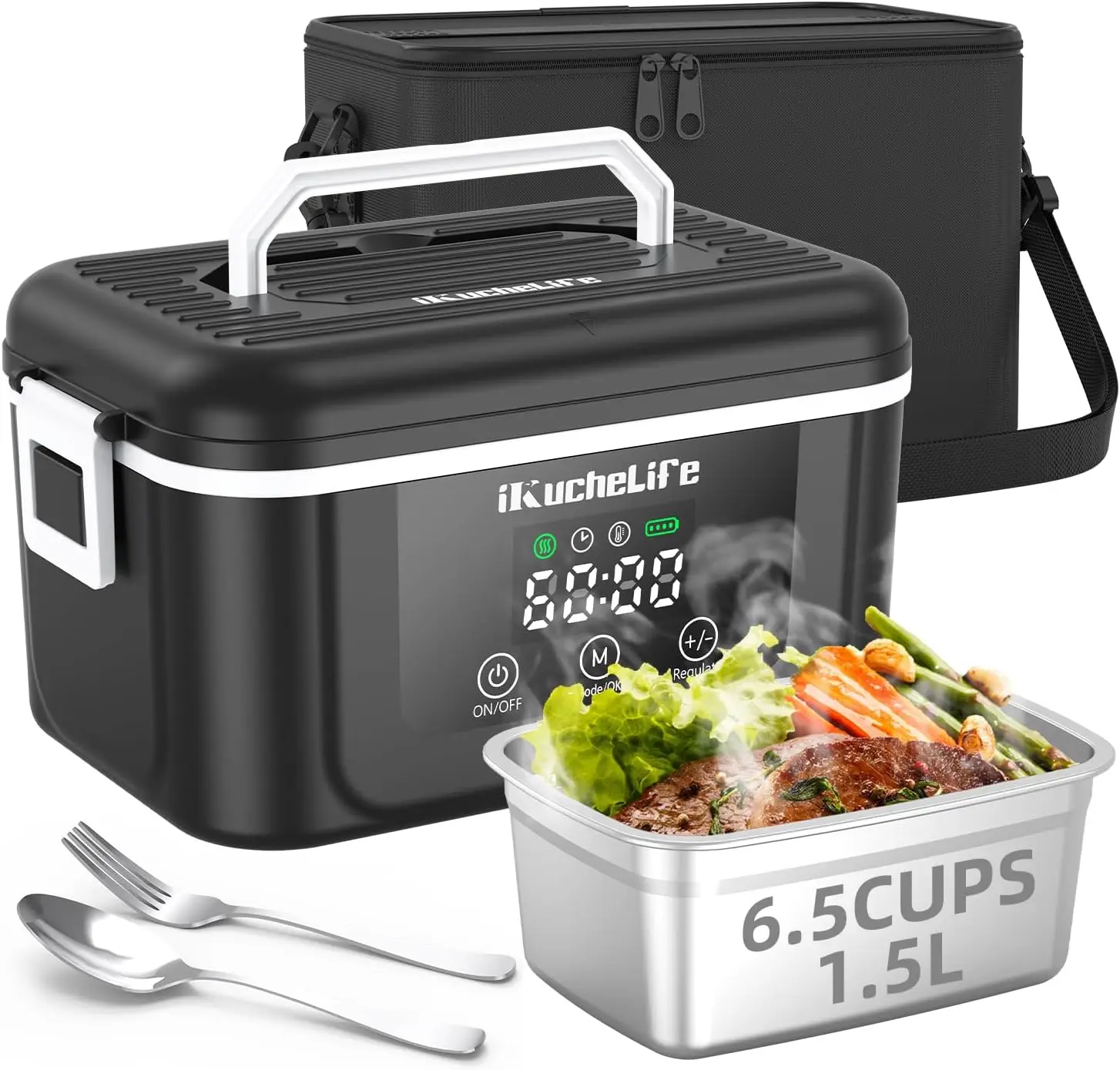 6.5-Cup Cordless Electric Lunch Box with Scheduled Heating, 1.5L ...