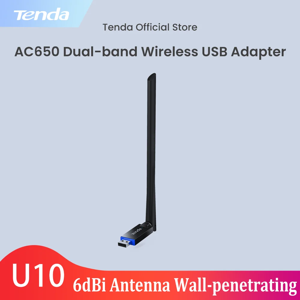 Tenda U10 AC650 Dual band Wireless USB Adapter 6dBi Antenna Auto ...