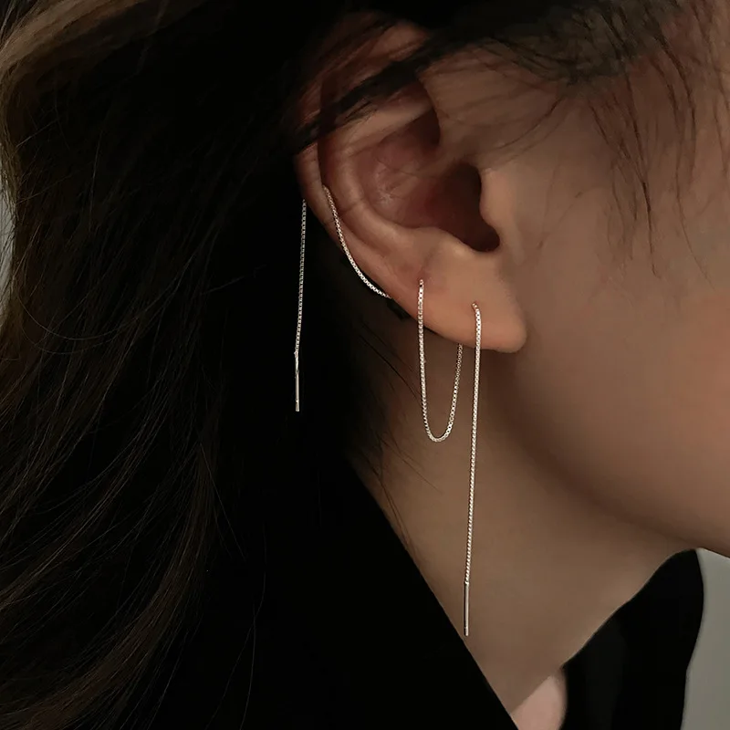 Trend-S925-Silver-Needle-Long-Earrings-Wire-Tassel-Chain-Drop-Earring ...