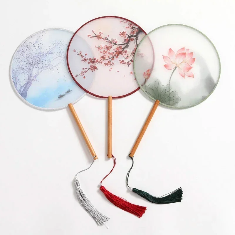 Chinese-Round-Hand-Fan-Vintage-Printing-Silk-Fan-Ancient-Tassel-Dance ...