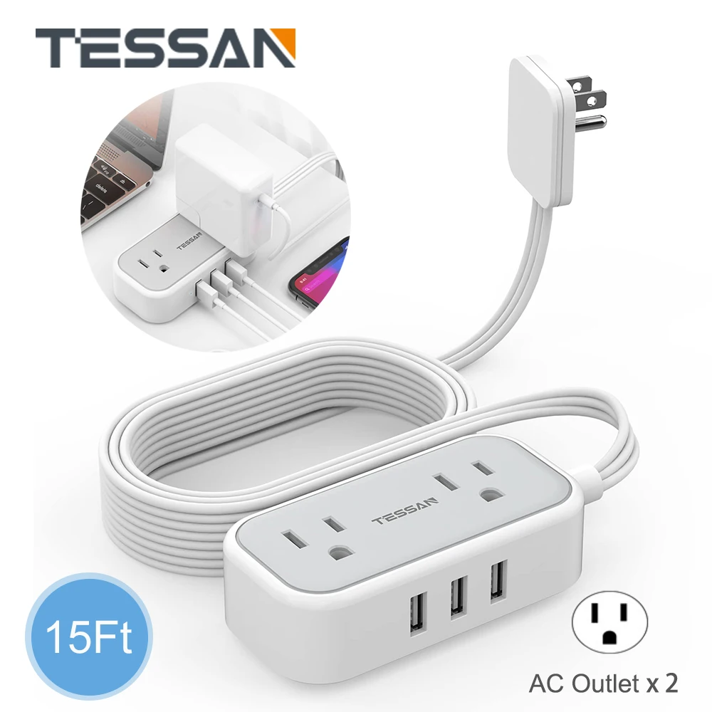 TESSAN-Ultra-Thin-Flat-Plug-Power-Strip-with-2-AC-Outlets-3-USB-Ports ...